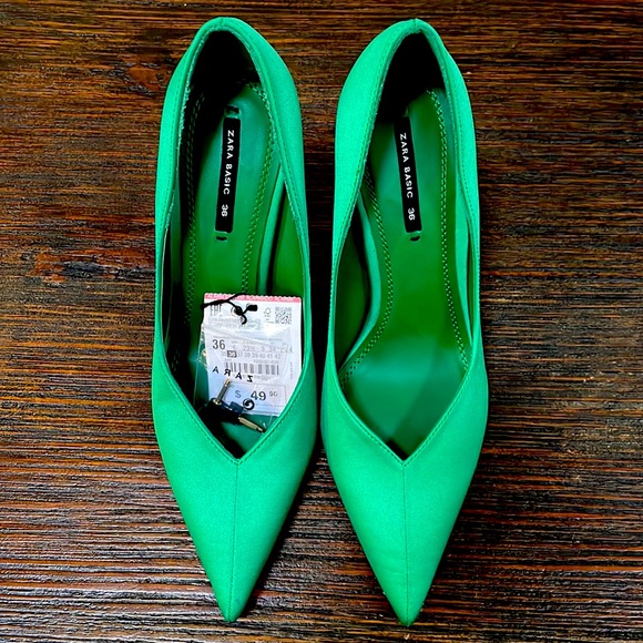 Zara | Shoes | Zara Green Satin Pumps | Poshmark
